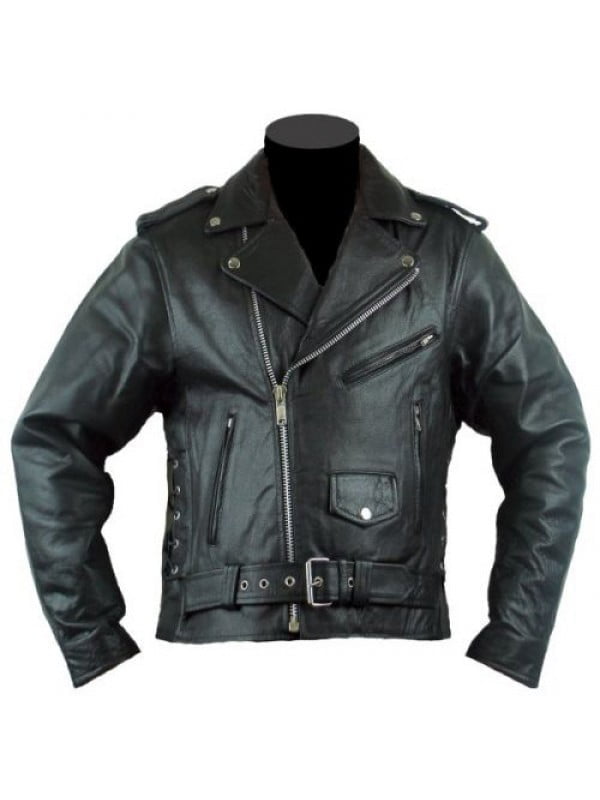 Men's Biker Belt Style Leather Fashion Jacket - Jackleathers